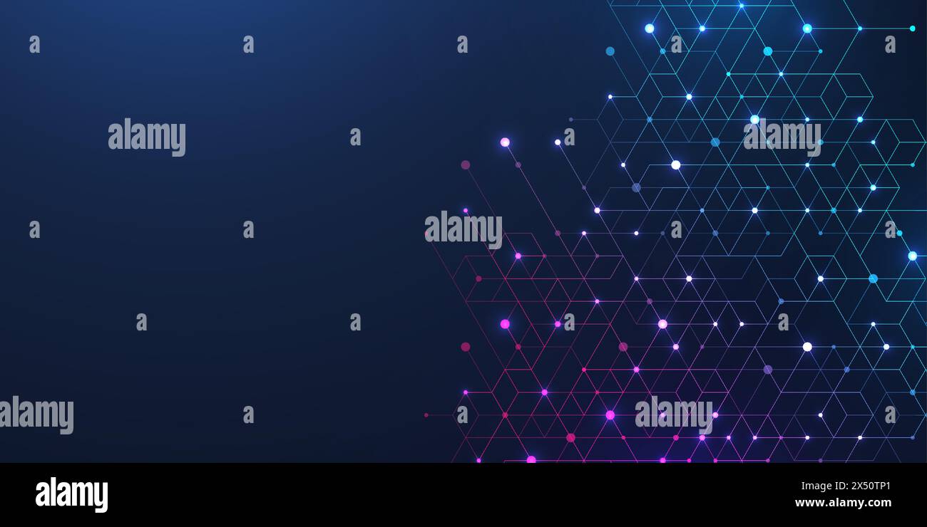 Technology abstract lines and dots connect background with hexagons. Hexagons connection digital ...