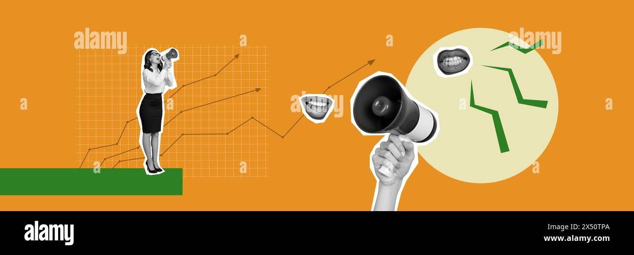 Composite collage picture image of panorama announce scream angry ...