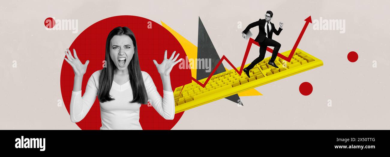 Composite collage picture image of working process keyboard computer ...