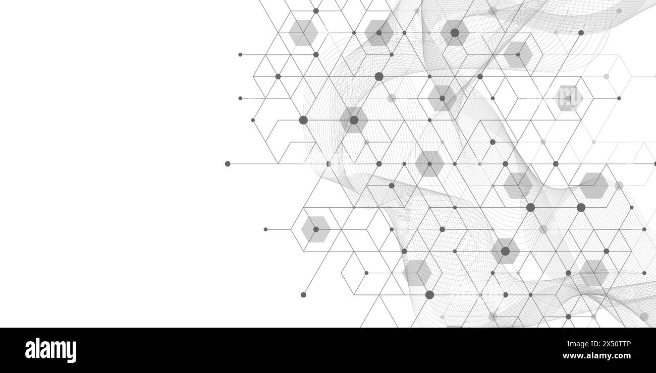Technology abstract lines and dots connect background with hexagons. Hexagons connection digital ...