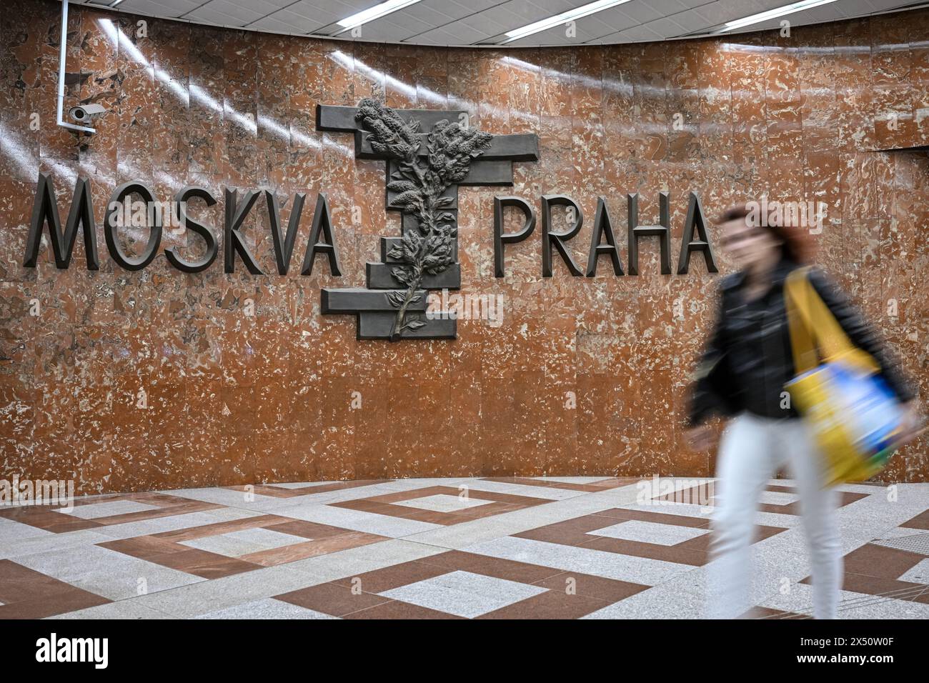 Prague, Czech Republic. 06th May, 2024. Bronze sculpture with the inscription Moscow-Prague in ...