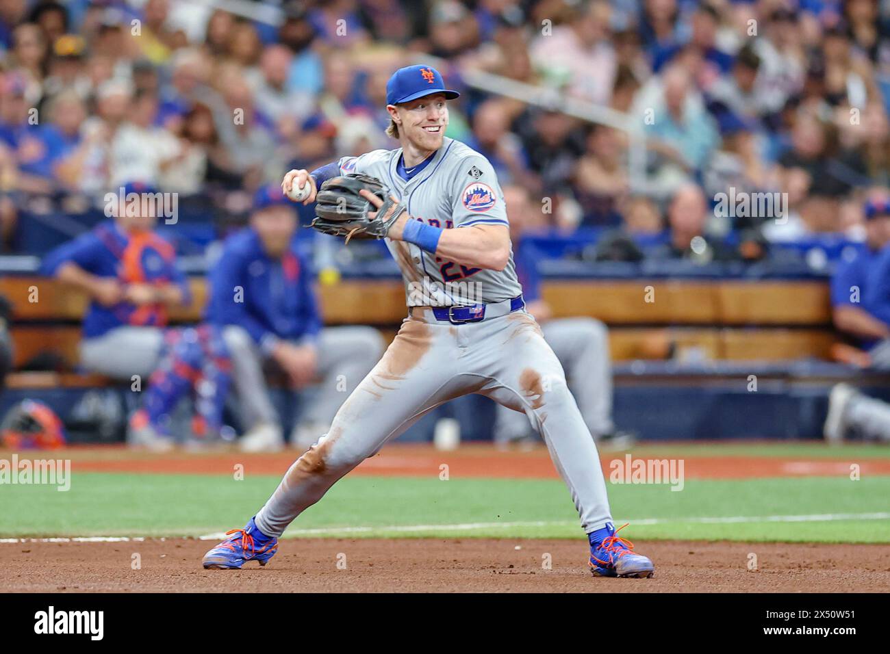 St. Petersburg, FL: New York Mets third base Brett Baty (22) fields and ...