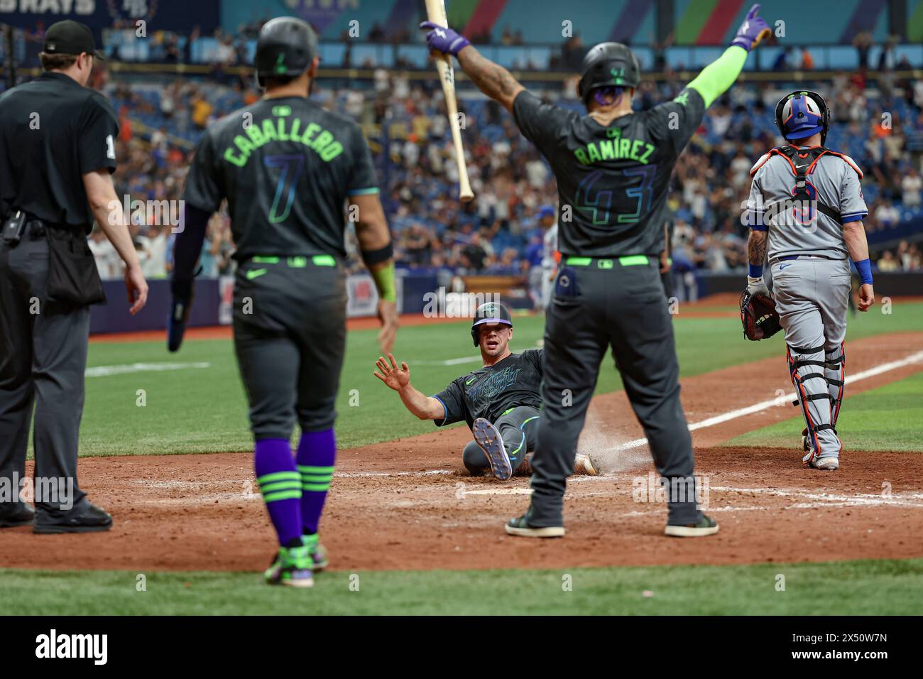 St. Petersburg, FL: Tampa Bay Rays catcher Ben Rortvedt (30) scores on ...