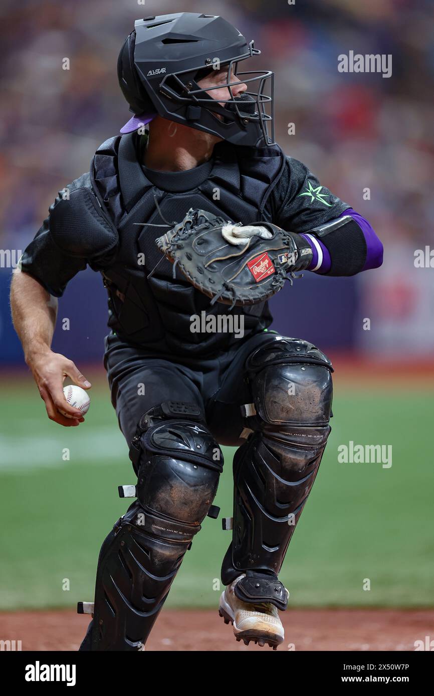 St. Petersburg, FL: Tampa Bay Rays catcher Ben Rortvedt (30) throws ...