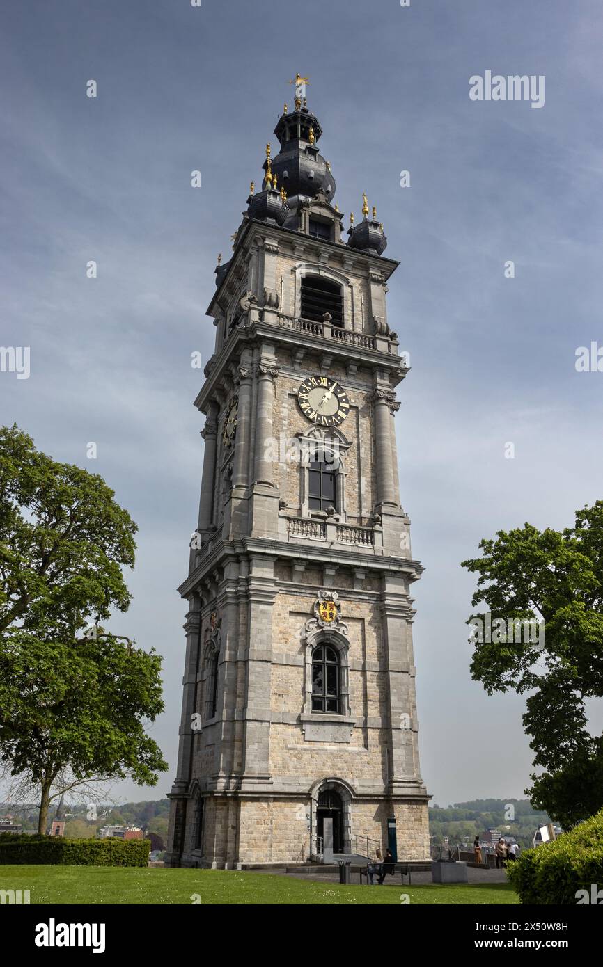 The beautiful Baroque style Belfry of Mons, in Hainaut, Belgium. Built ...