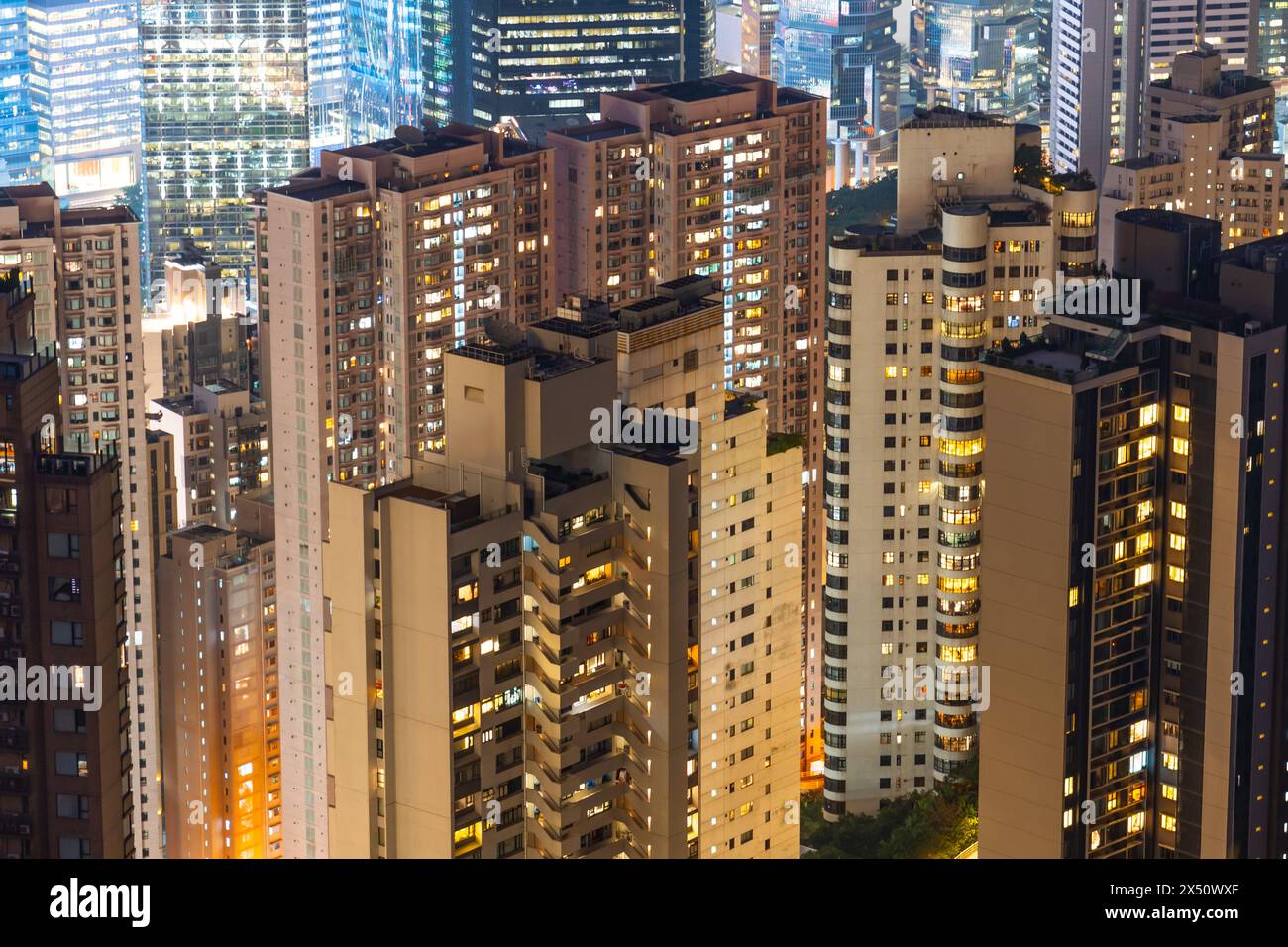 Many multi-storey residential buildings with dense buildings, night ...