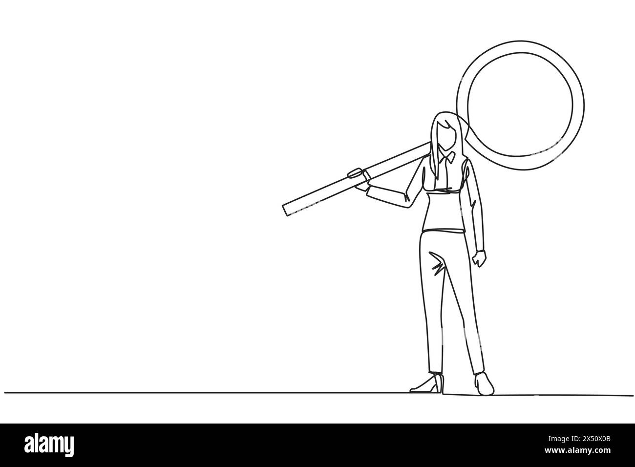 Single one line drawing of energetic young businesswoman stood up ...