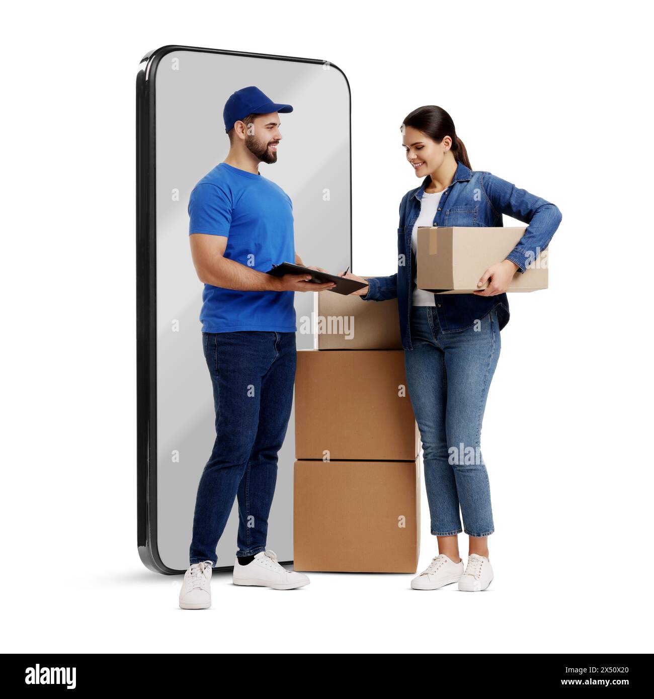 Woman sending parcel Cut Out Stock Images & Pictures - Alamy