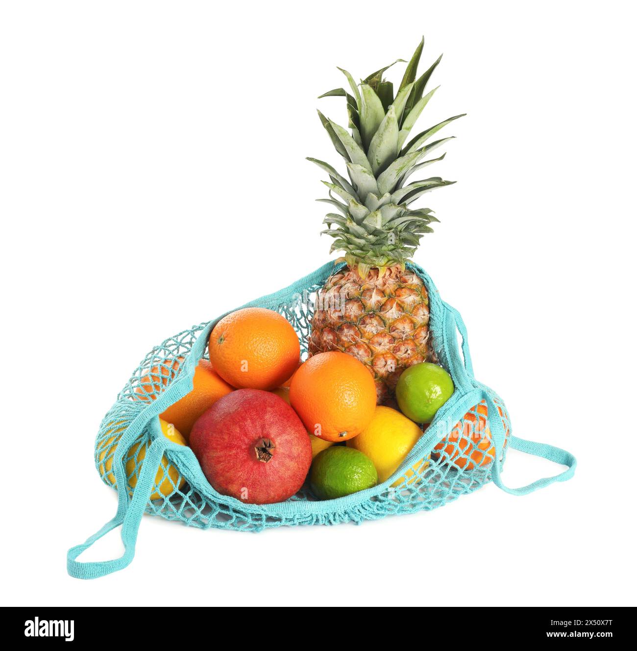 String bag with fresh fruits isolated on white Stock Photo - Alamy