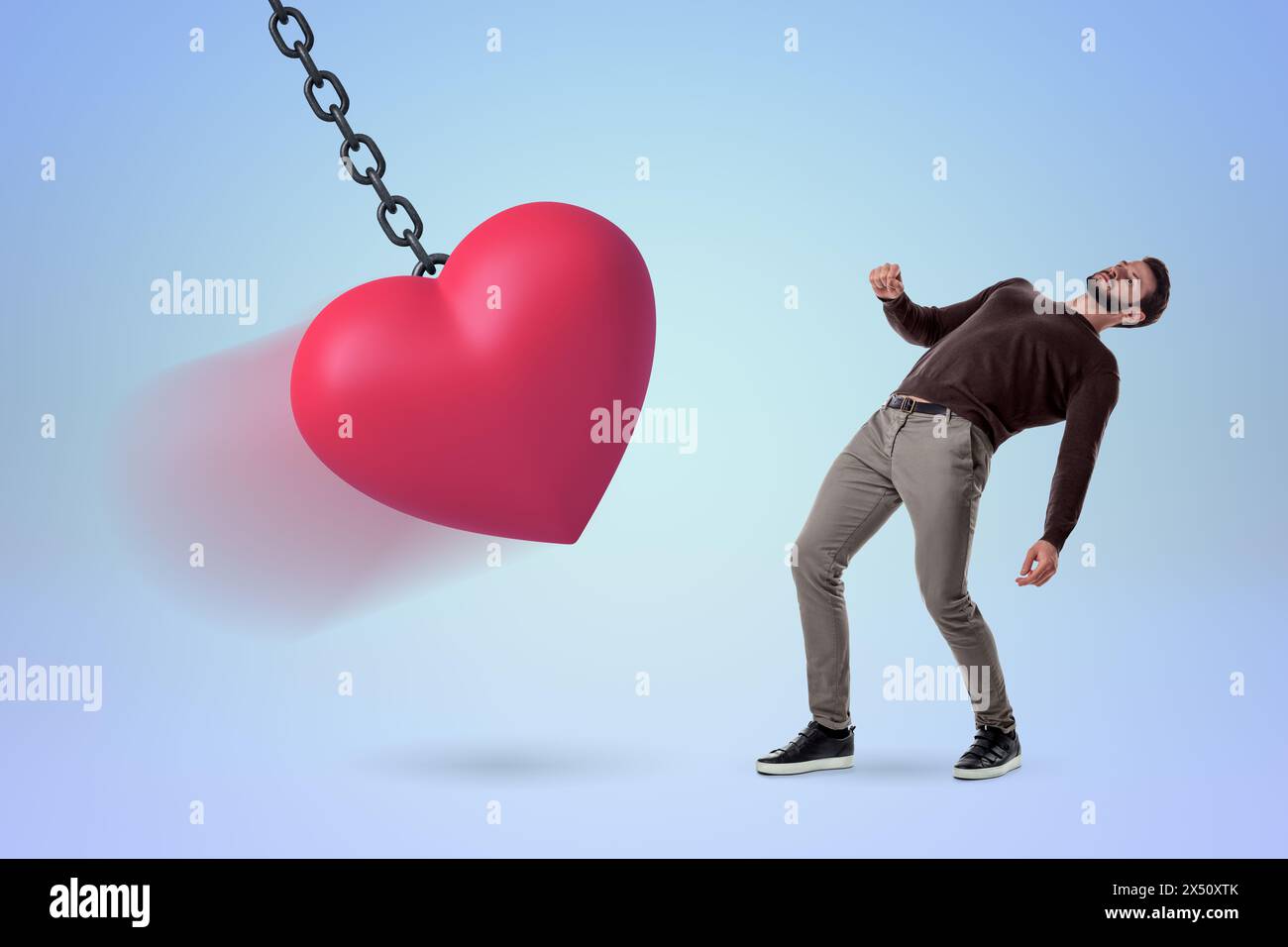 Person chained to a giant floating heart with blurred face Stock Photo ...