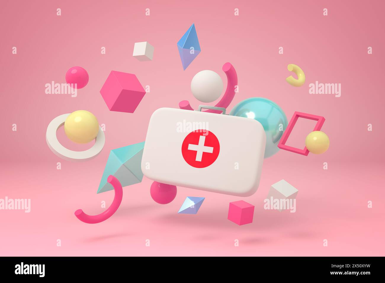 Surreal first aid kit floating with shapes Stock Photo - Alamy