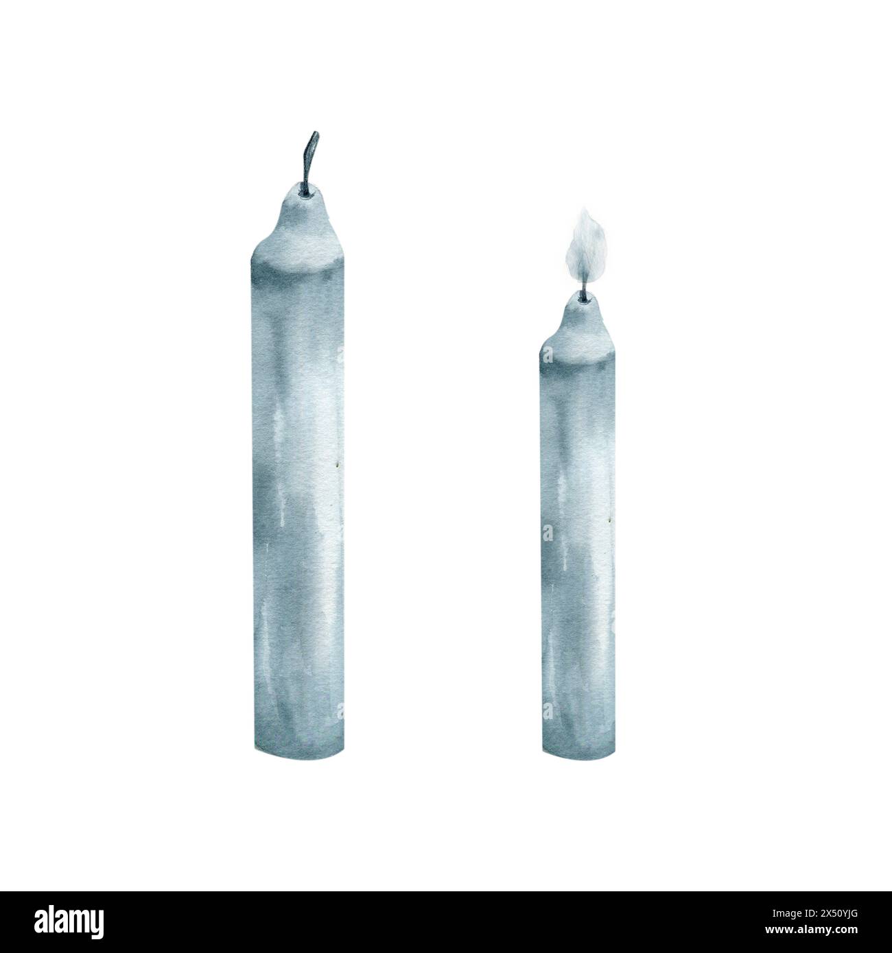 Christmas monochrome blue candles with frame watercolor isolated ...