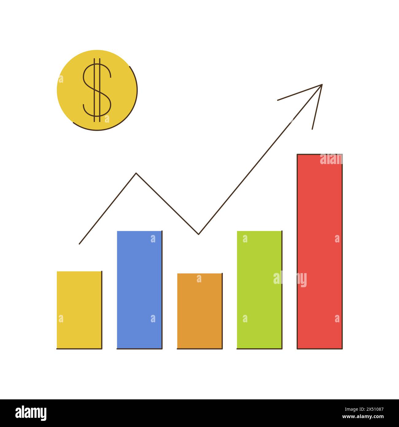 A graph with a dollar sign. A growing trend. Financial Flat vector ...