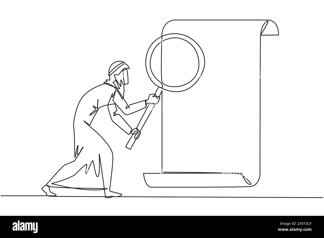 Continuous one line drawing Arabian businessman stood holding a ...