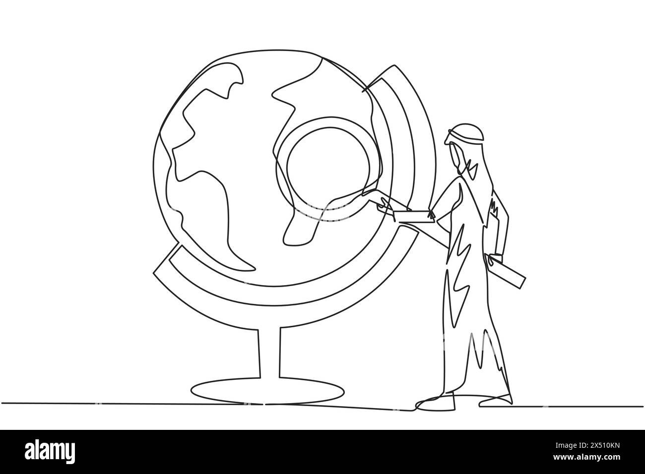 Single continuous line drawing of Arabian businessman stood holding ...