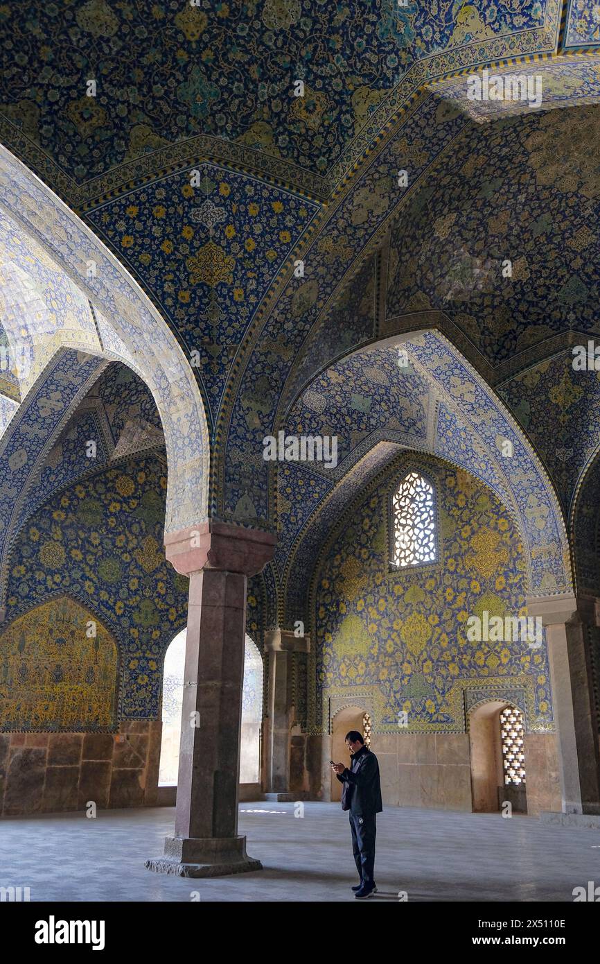 Isfahan, Iran - March 30, 2024: Interior of the Shah Mosque, also known ...