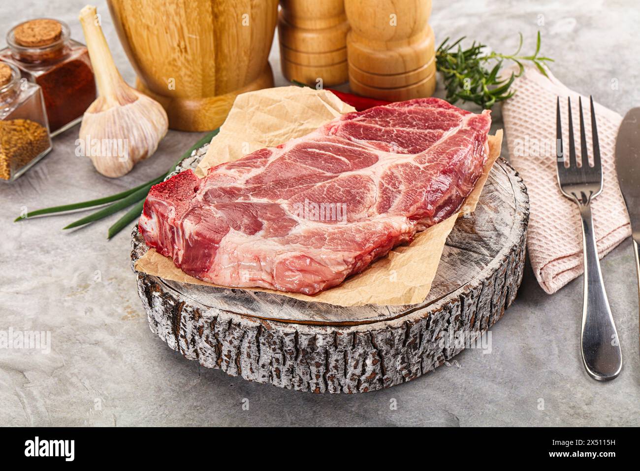 Raw pork neck steak for cooking Stock Photo - Alamy