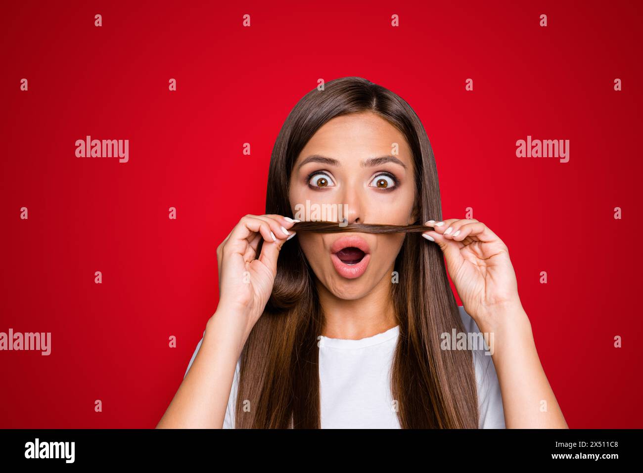 Portrait Of Brown Haired Gorgeous Attractive Nice Cute Shocked Amazed