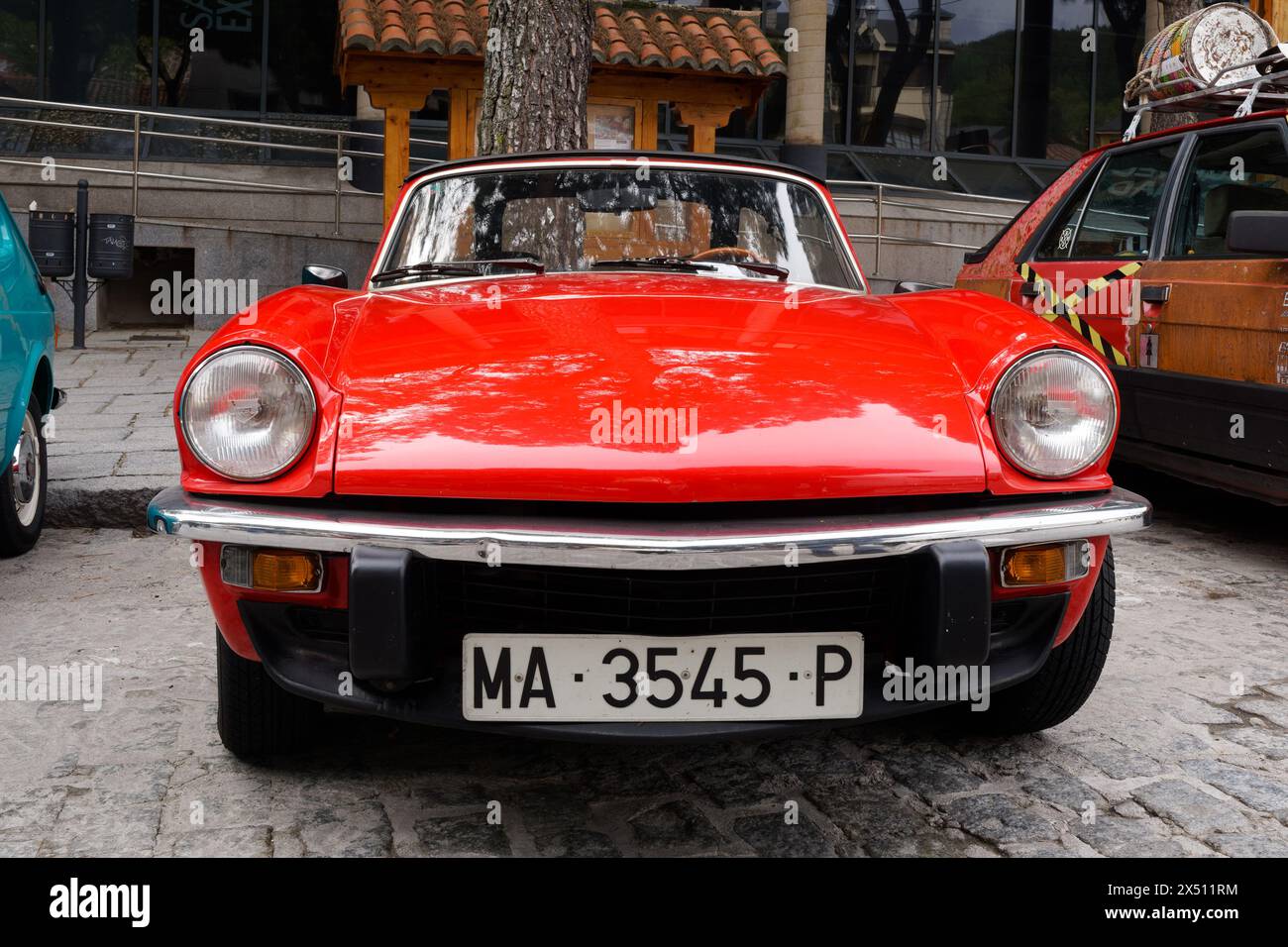 Old classic red car front view Stock Photo - Alamy