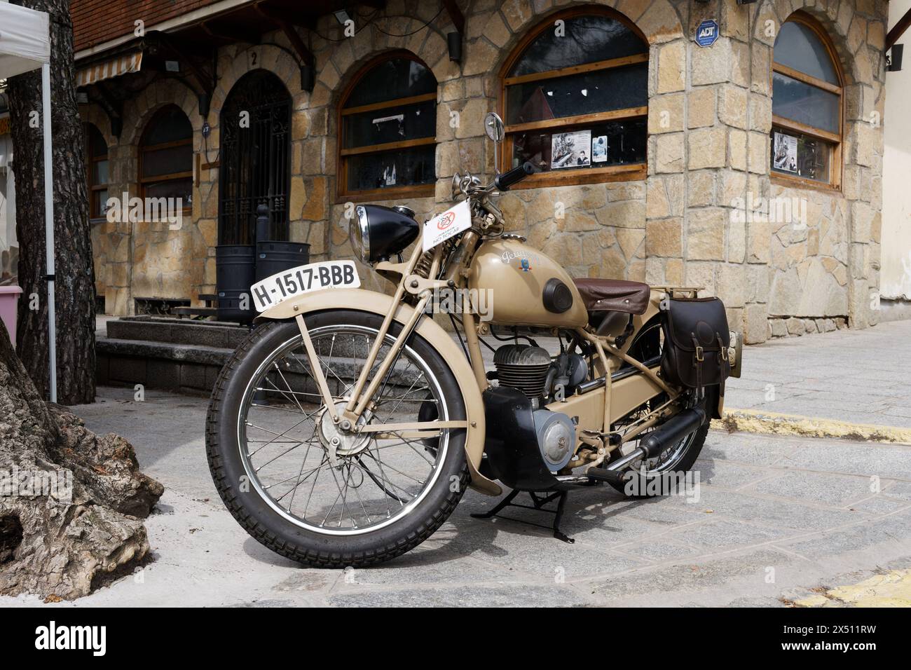 Old classic brown motorcycle side view Stock Photo - Alamy