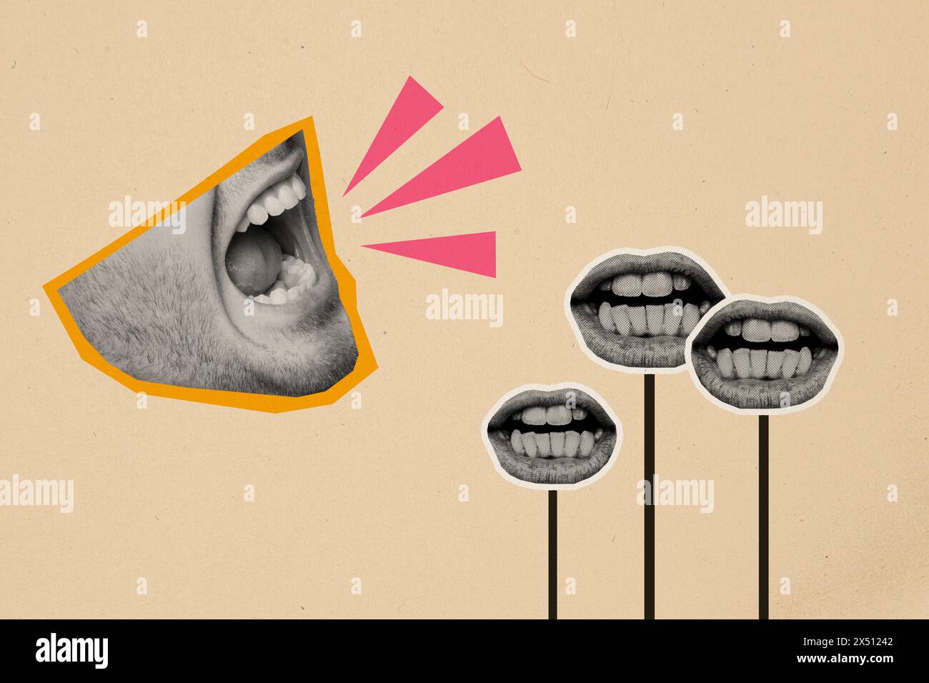 Composite creative illustration sketch photo collage of angry bossy man ...
