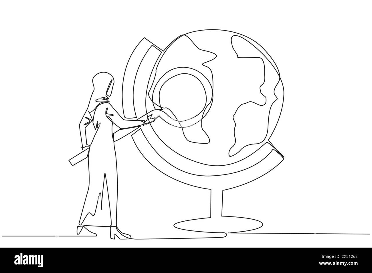 Single continuous line drawing of Arabian businesswoman stood holding ...