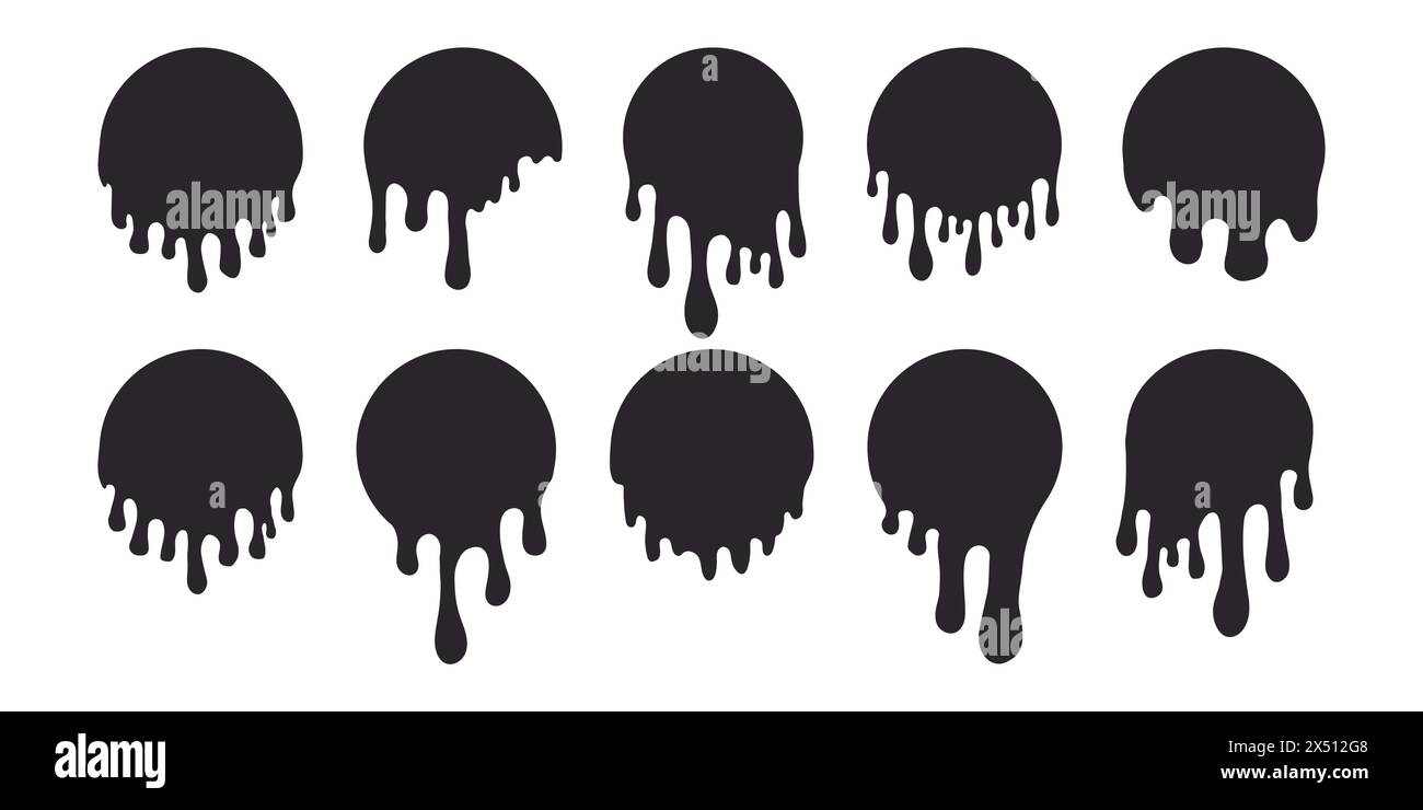Melt drip circle silhouette paint round splash with drops, liquid shape ...