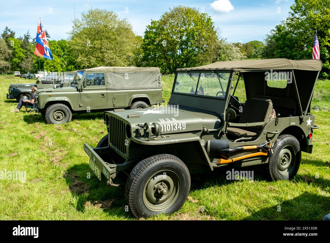 Earsham, Norfolk, UK – May 05 2024. Military vehicles on display at a ...
