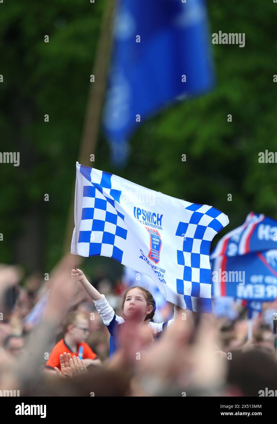 Ipswich Town fans during an open-top bus parade in Ipswich to celebrate ...