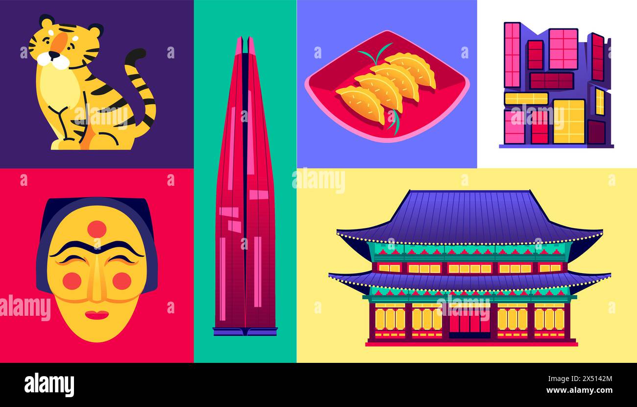 National symbols of South Korea - set of flat design style colorful ...