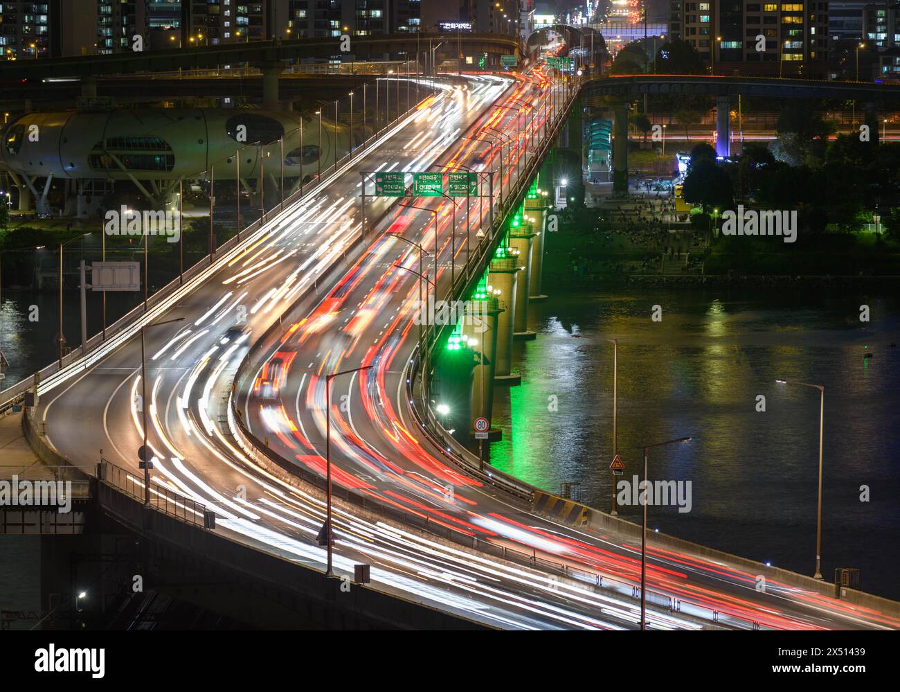 General view of vehicles passing through Cheongdam Bridge, one of the ...