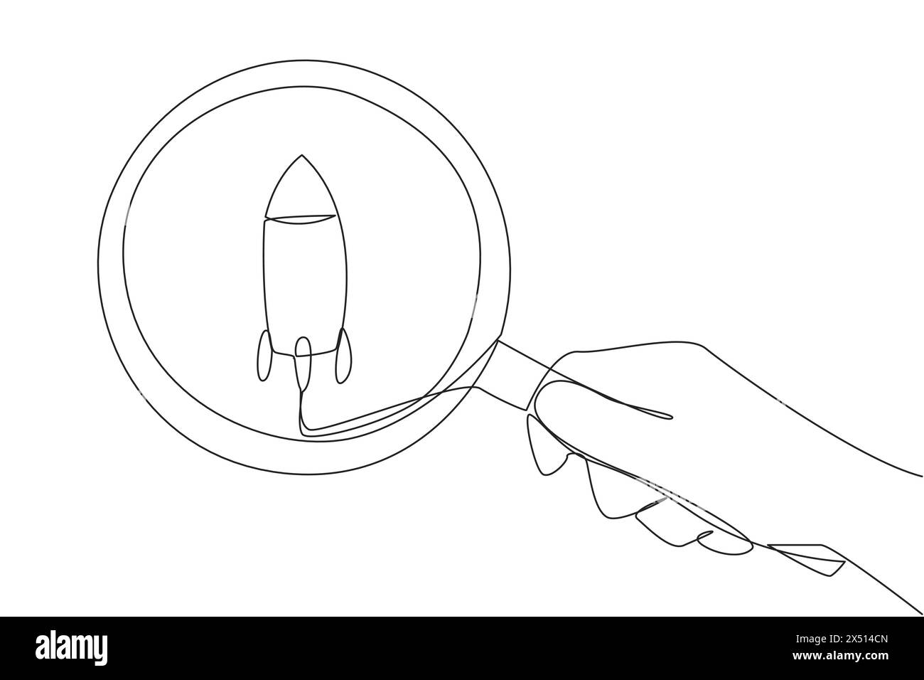 Continuous one line drawing of big hand holding magnifying glass ...