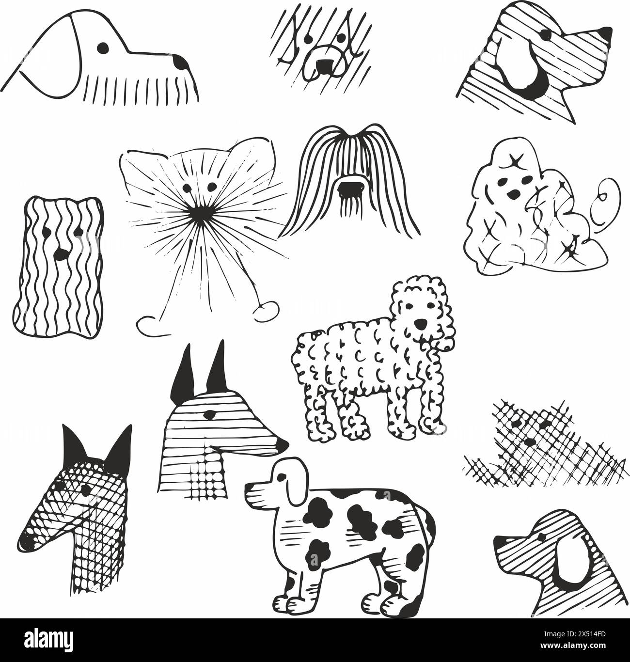 Set of pets. Vector art line style. Collection cat and dogs. Simple ...