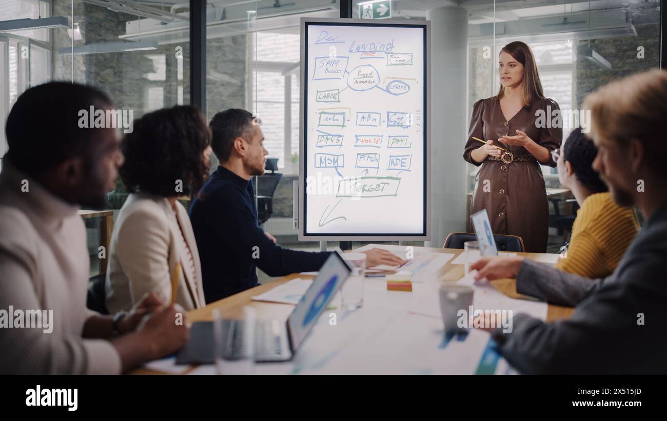 Project Manager Makes a Presentation for a Young Diverse Creative Team ...