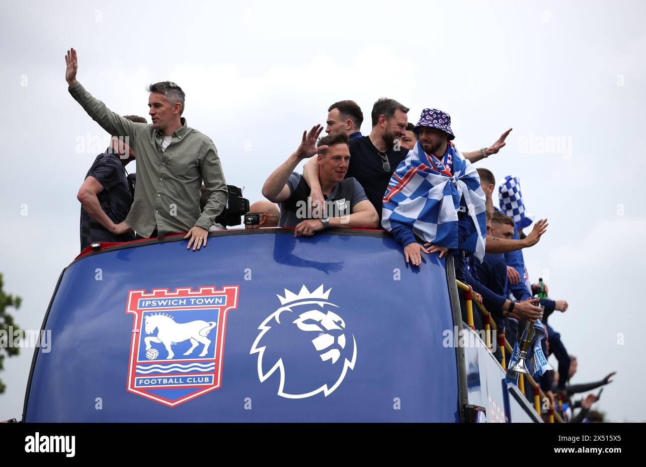 Ipswich Town manager Kieran McKenna during an open-top bus parade in ...
