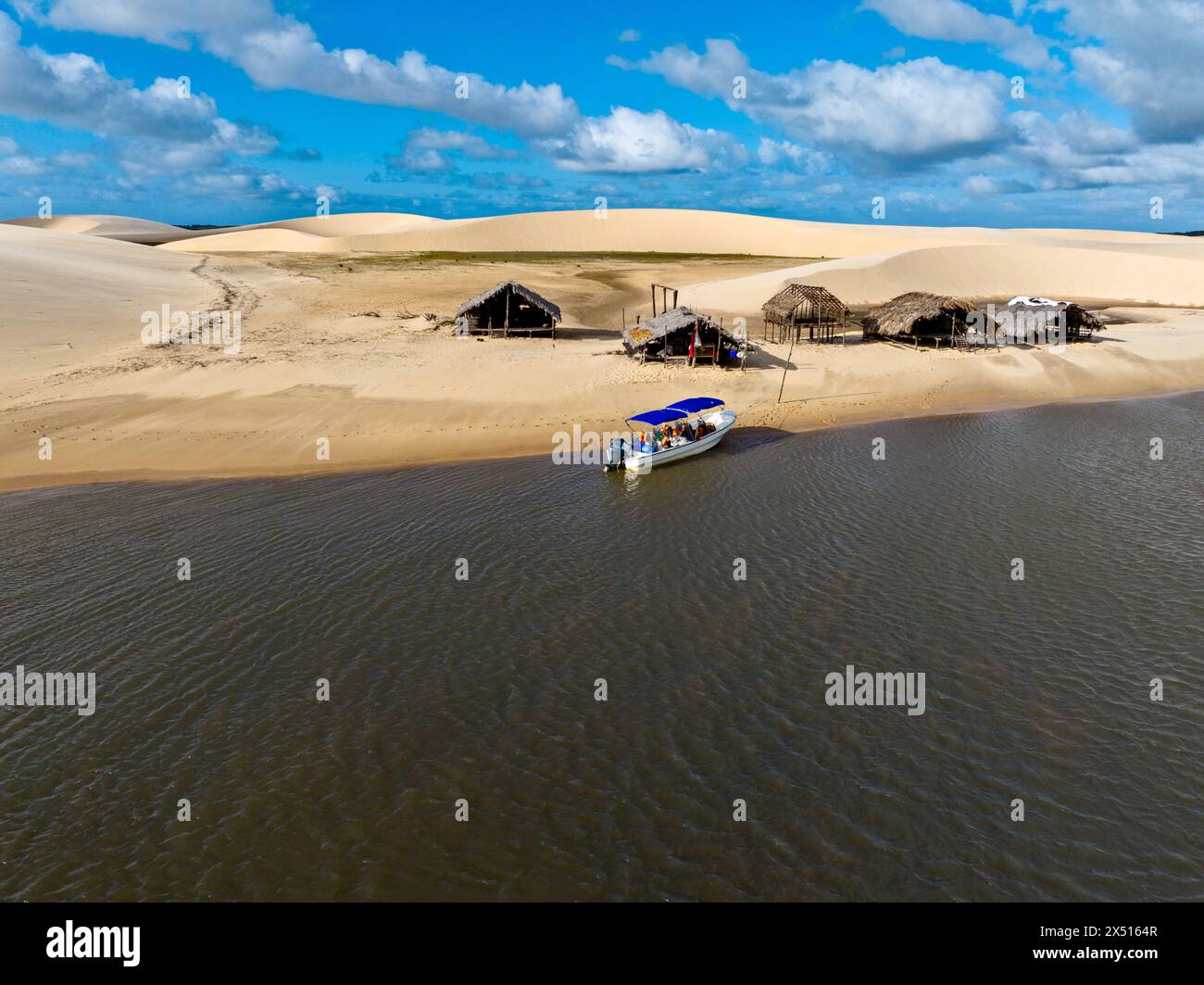 Aerial view of Parque da Dunas - Ilha das Canarias, Brazil. Huts on the ...