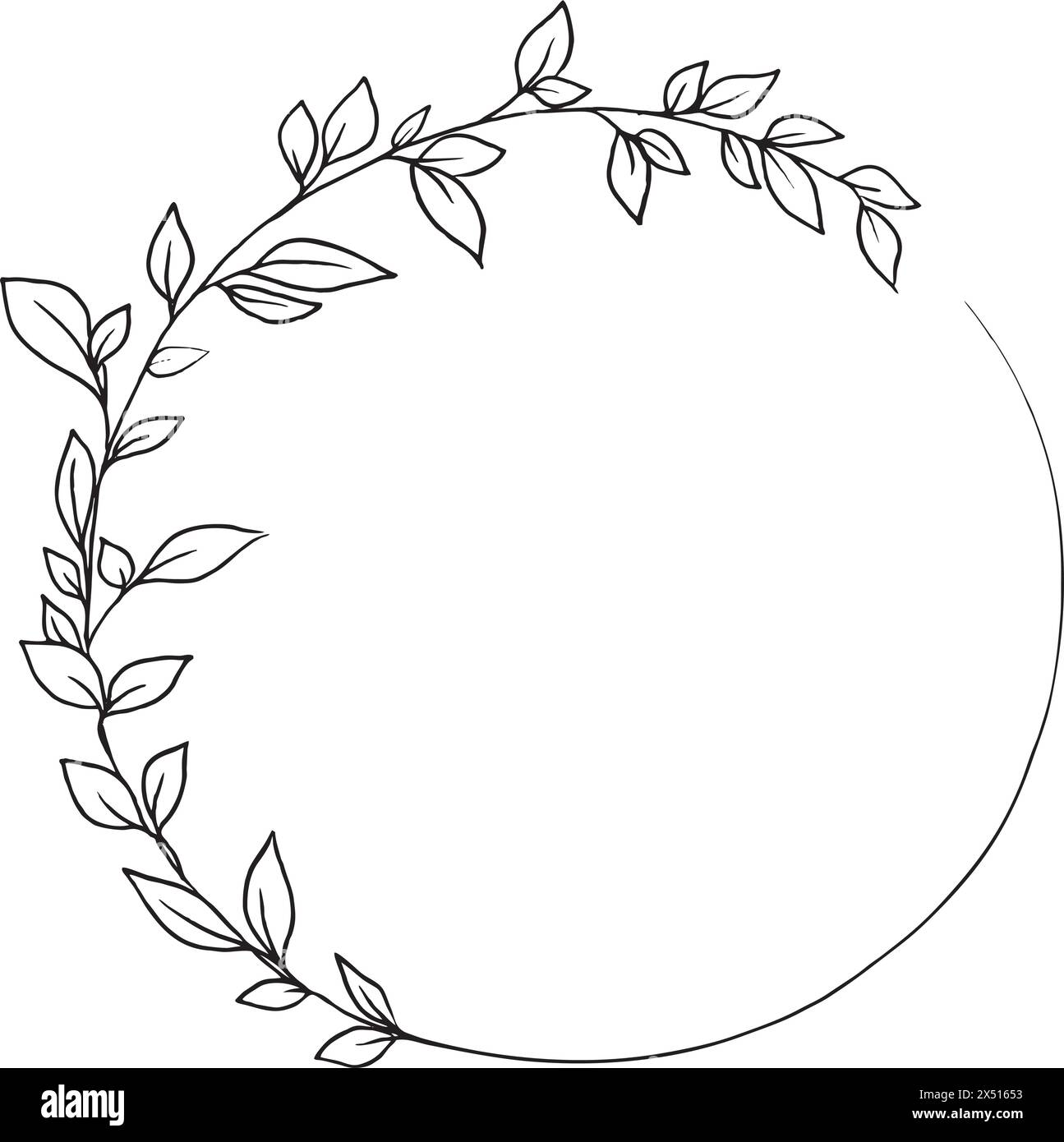 Round botanical frame. Circular wreath. Letter O with green branches ...