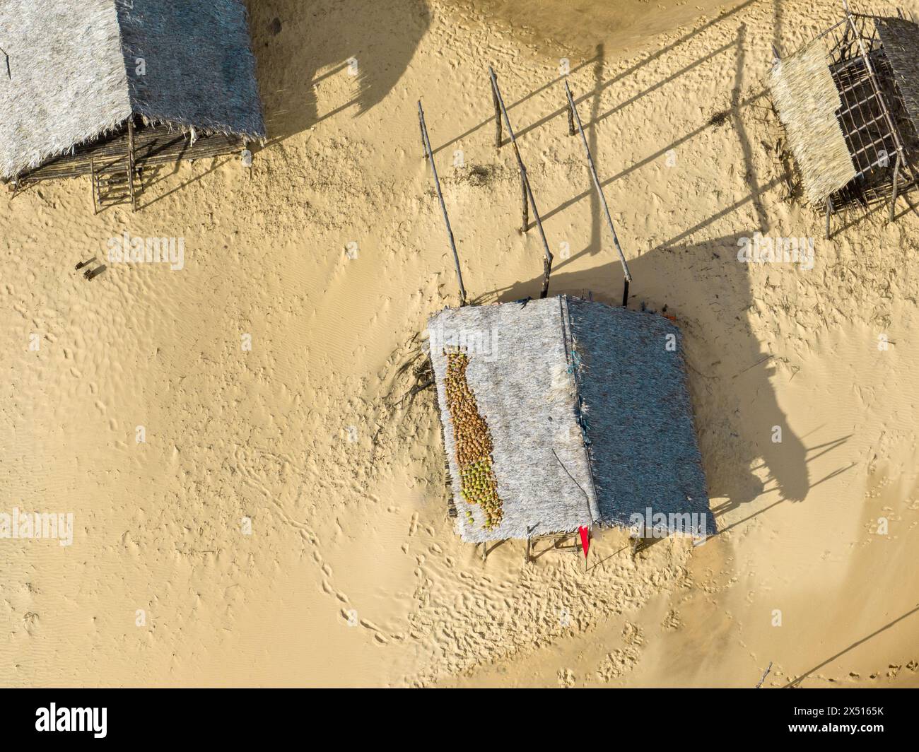 Aerial view of Parque da Dunas - Ilha das Canarias, Brazil. Huts on the ...