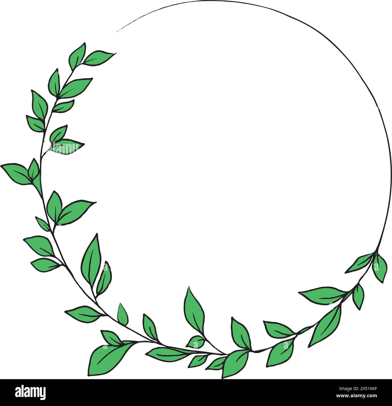 Round botanical frame. Circular wreath. Letter O with green branches ...