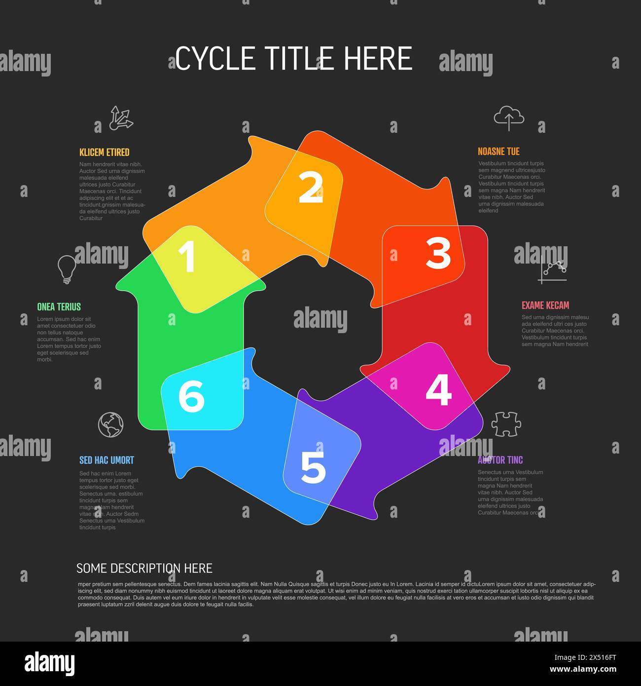 Fresh Colorful Infographic Template with Six Rainbow arrow items on ...