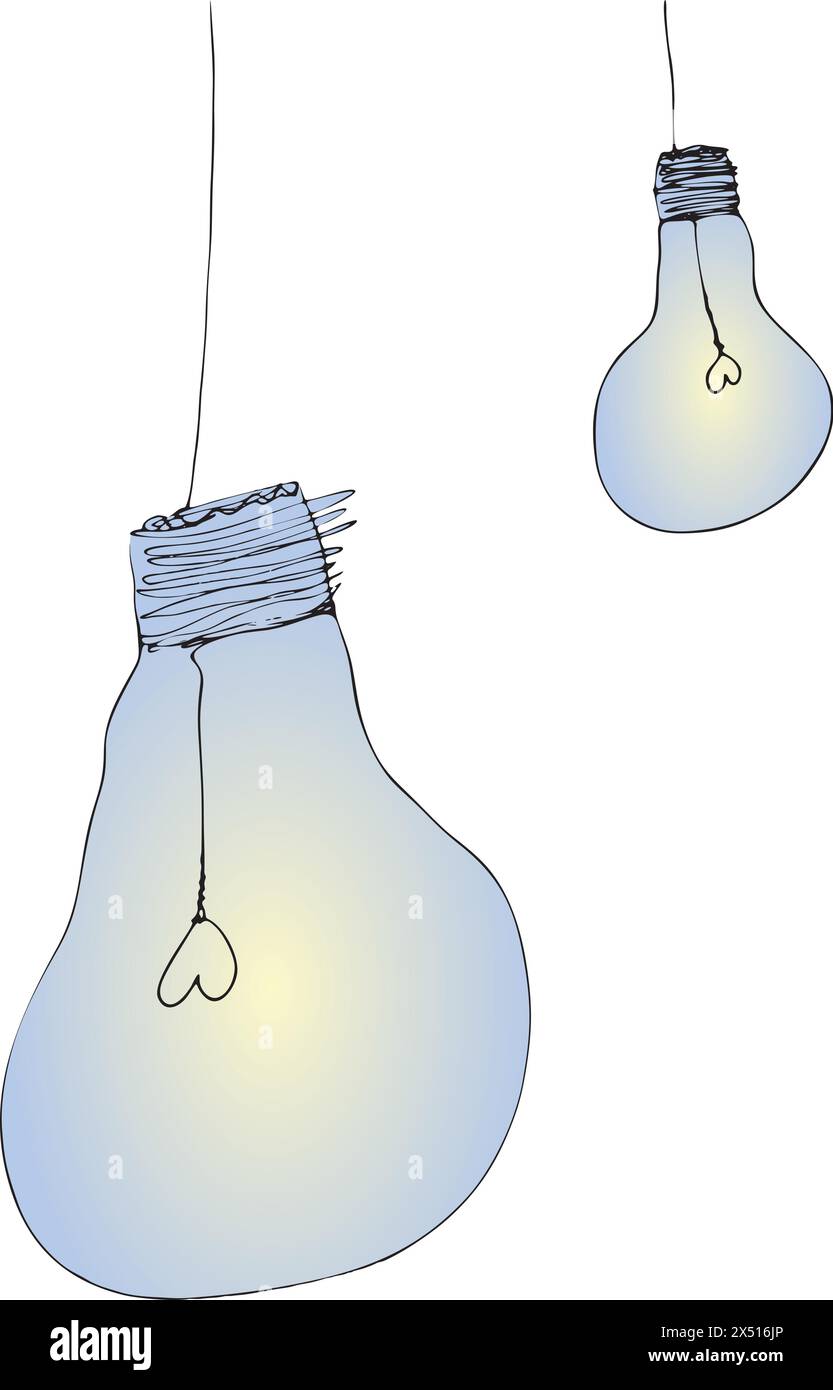 Light bulb with rays shine. Cartoon style. Flat style. Hand drawn style. Doodle style. Symbol of ...