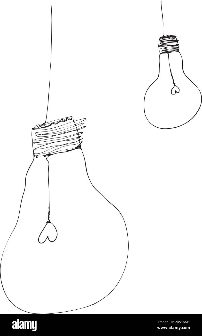 Light bulb with rays shine. Cartoon style. Flat style. Hand drawn style. Doodle style. Symbol of ...