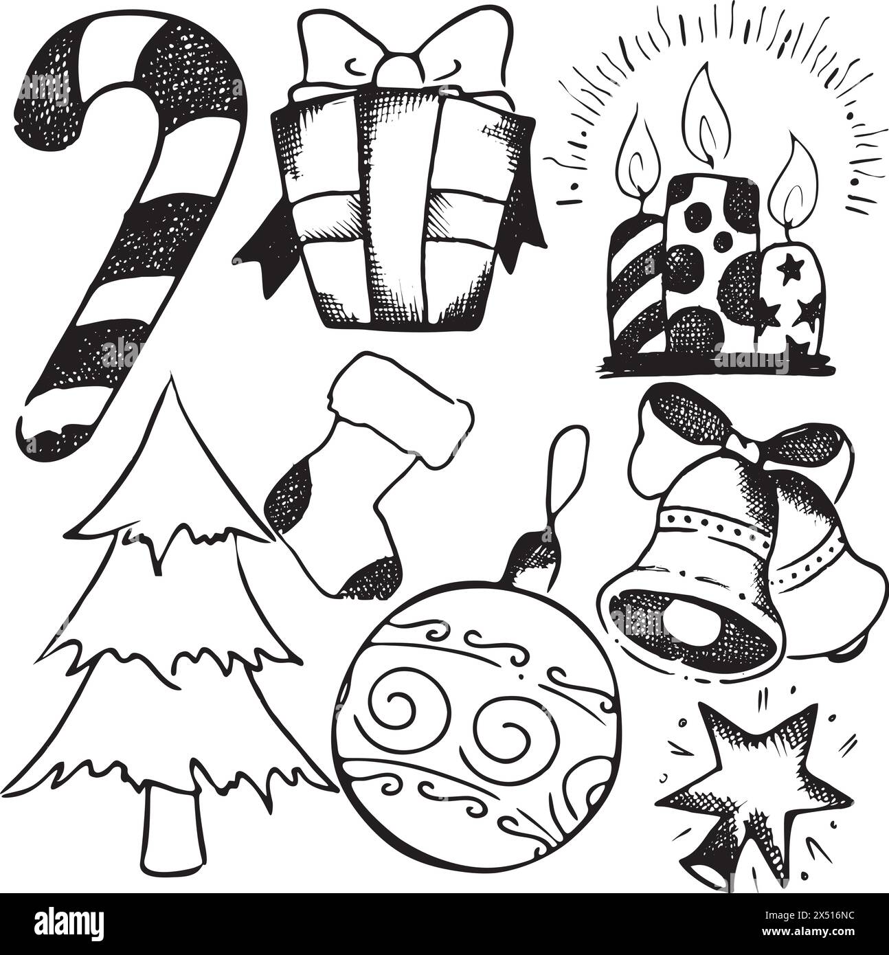 Christmas object set. Hand drawn vector illustration. Xmas collection ...