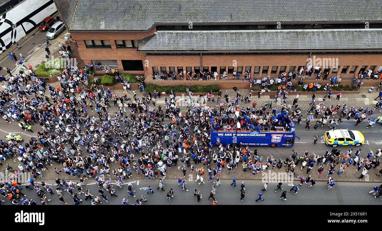 The Ipswich Town bus parade heads through the town as the club ...