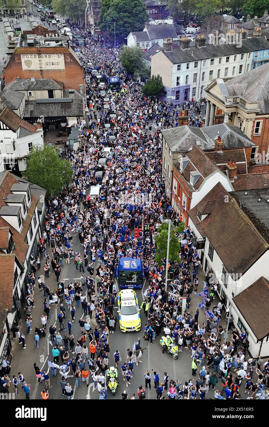 The Ipswich Town bus parade heads through the town as the club ...