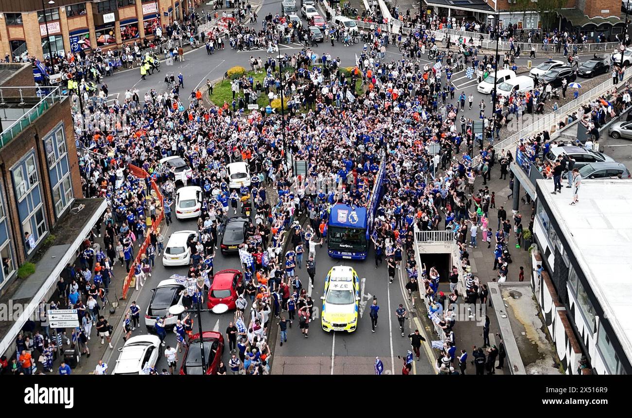 The Ipswich Town bus parade heads through the town as the club ...
