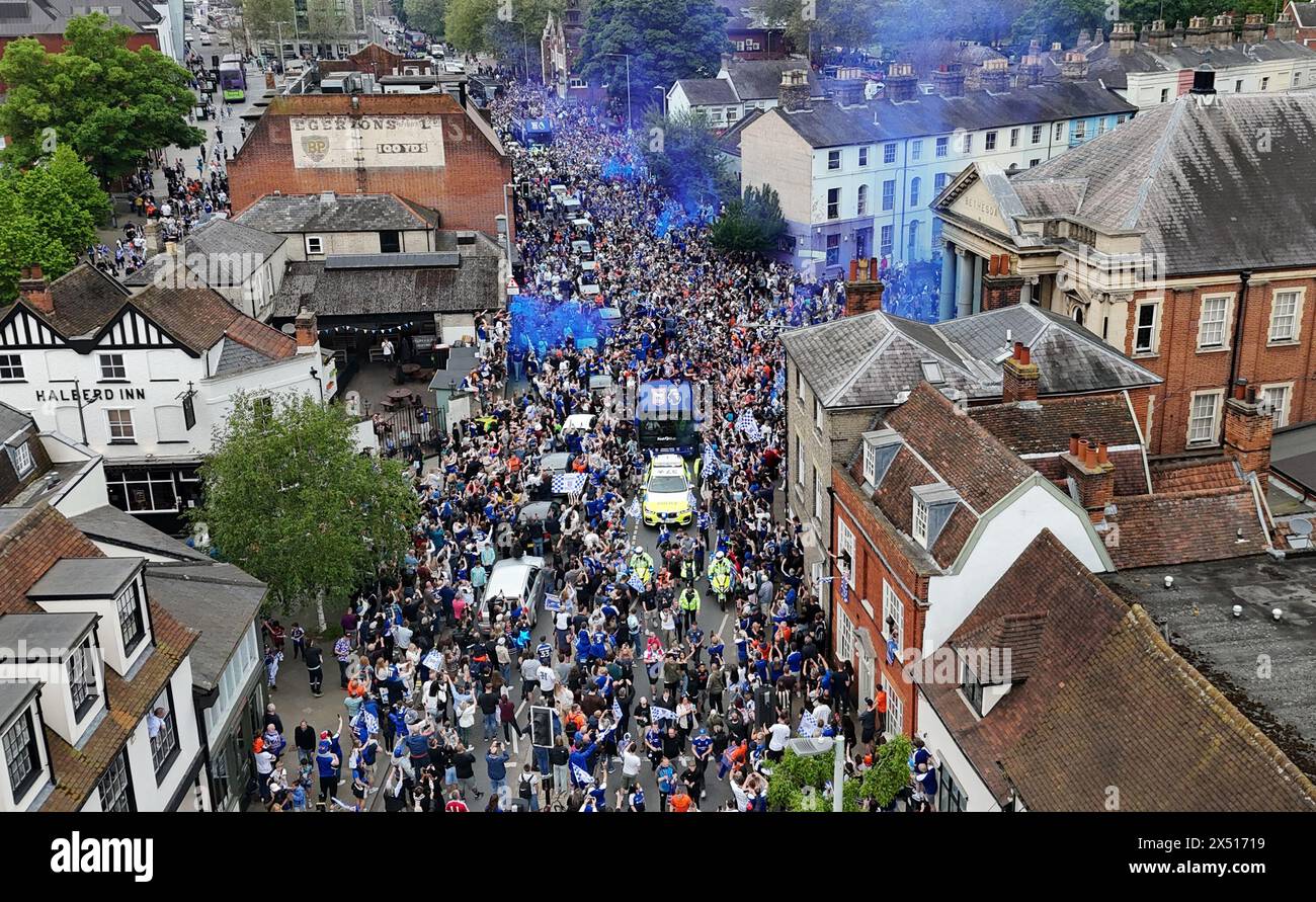 The Ipswich Town bus parade heads through the town as the club ...
