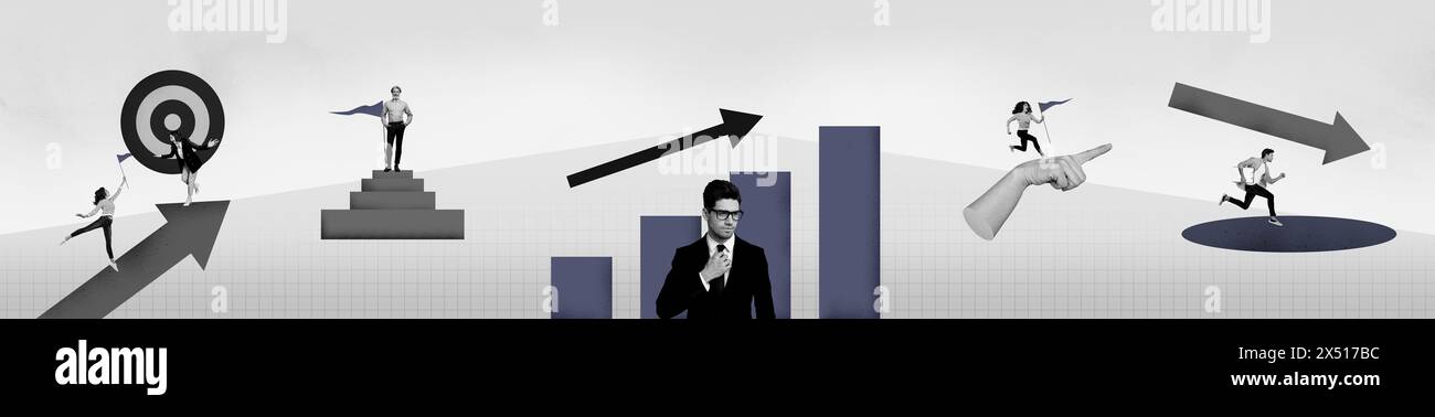 Horizontal collage banner of successful business people achieving ...