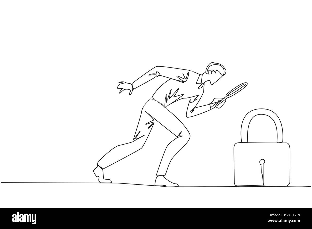 Single one line drawing of businessman holds magnifying glass ...