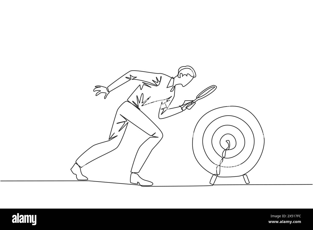 Single continuous line drawing businessman holds magnifying glass ...